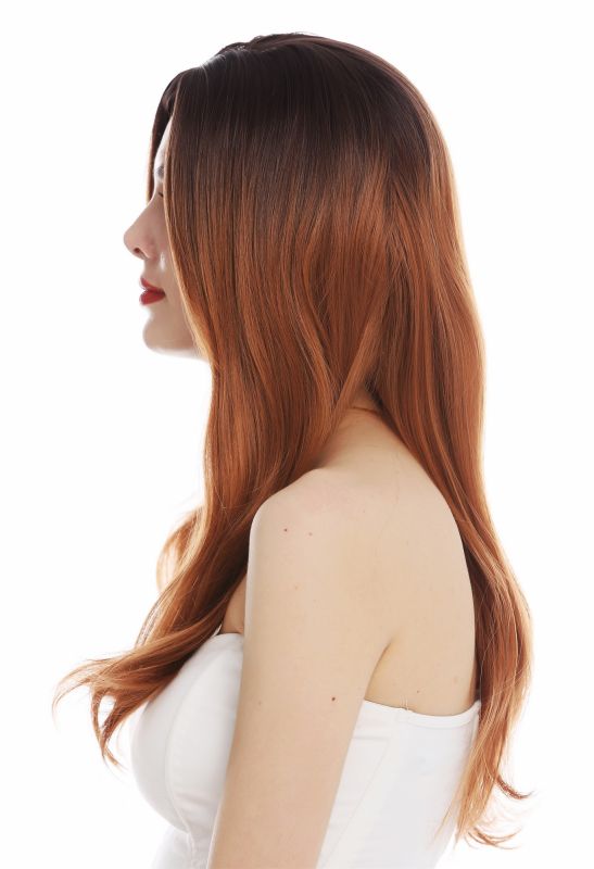 Perücke lang glatt Scheitel Ombre Rot-Blond Dunkelbraun Modell: TYS ...
